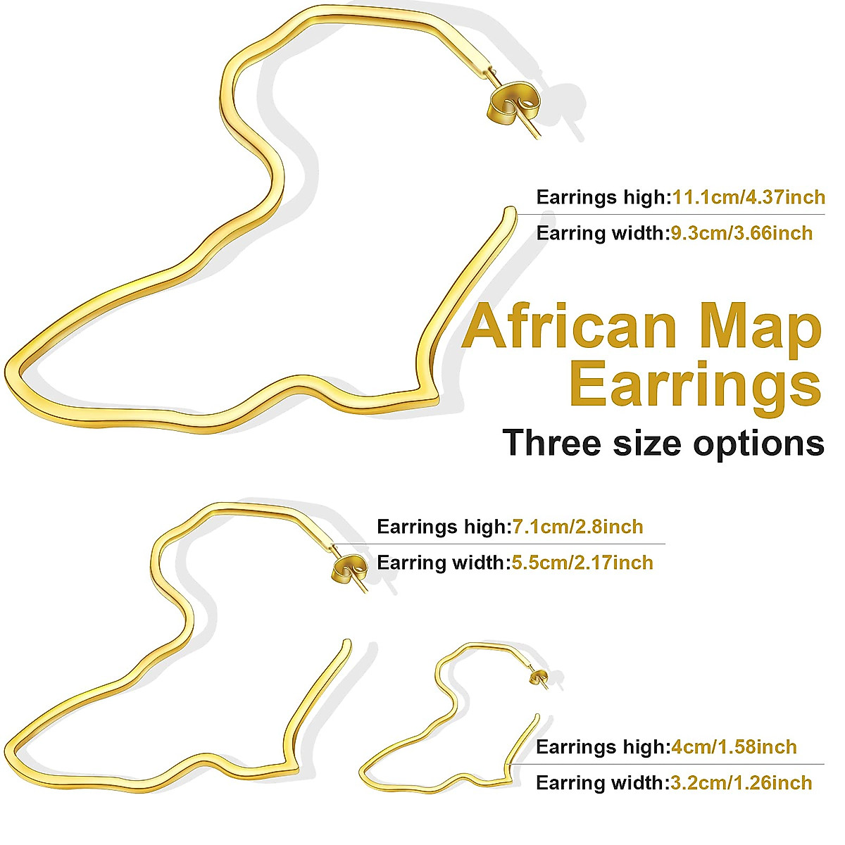 Junkin 6 Pairs African Map Earrings for Black Women 3 Sizes Hollow Dangle Earrings Jewelry Gift Juneteenth Black History