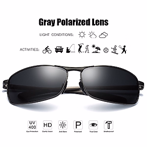 ZHILE Rectangular Polarized Sunglasses Al-Mg Alloy Temple Spring Hinge UV400 (Grey, Grey)