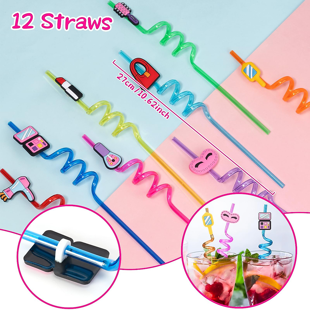 KELENO 110 Pink Party Favors Princess Birthday Supplies Straw Bubble Silicone Bracelet Keychain Tattoo Sticker Girl Kid Toy Gift Goodie Bag Stuffer Filler Makeup Party Decorations