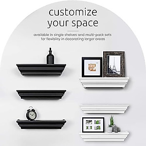 Kiera Grace Madison Classic Crown Molding Floating Wall Shelves, Robust Engineered Wood, Easy Assembly, Ideal for Home Decor, 12" / 16" / 24", White, Set of 3