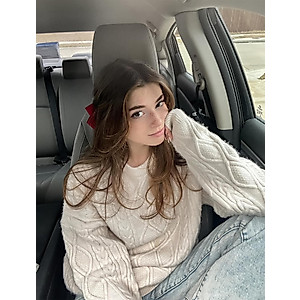 Aelfric Eden Oversized Sweater 90s Vintage Cable Knit Long Sleeve Women Woven Heavy Crewneck Pullover Beige L