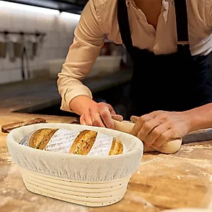 Stormshopping 8 inch Oval Long Banneton Brotform Bread Dough Proofing Rising Rattan Basket & Liner