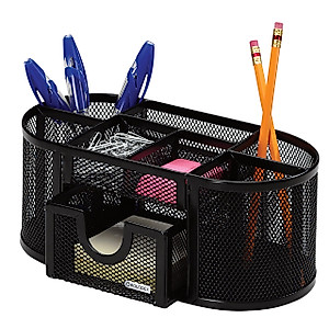 Rolodex® Mesh Oval Pencil Cup And Organizer, 3 7/8"H x 4 1/2"W x 9 5/16"D, Black