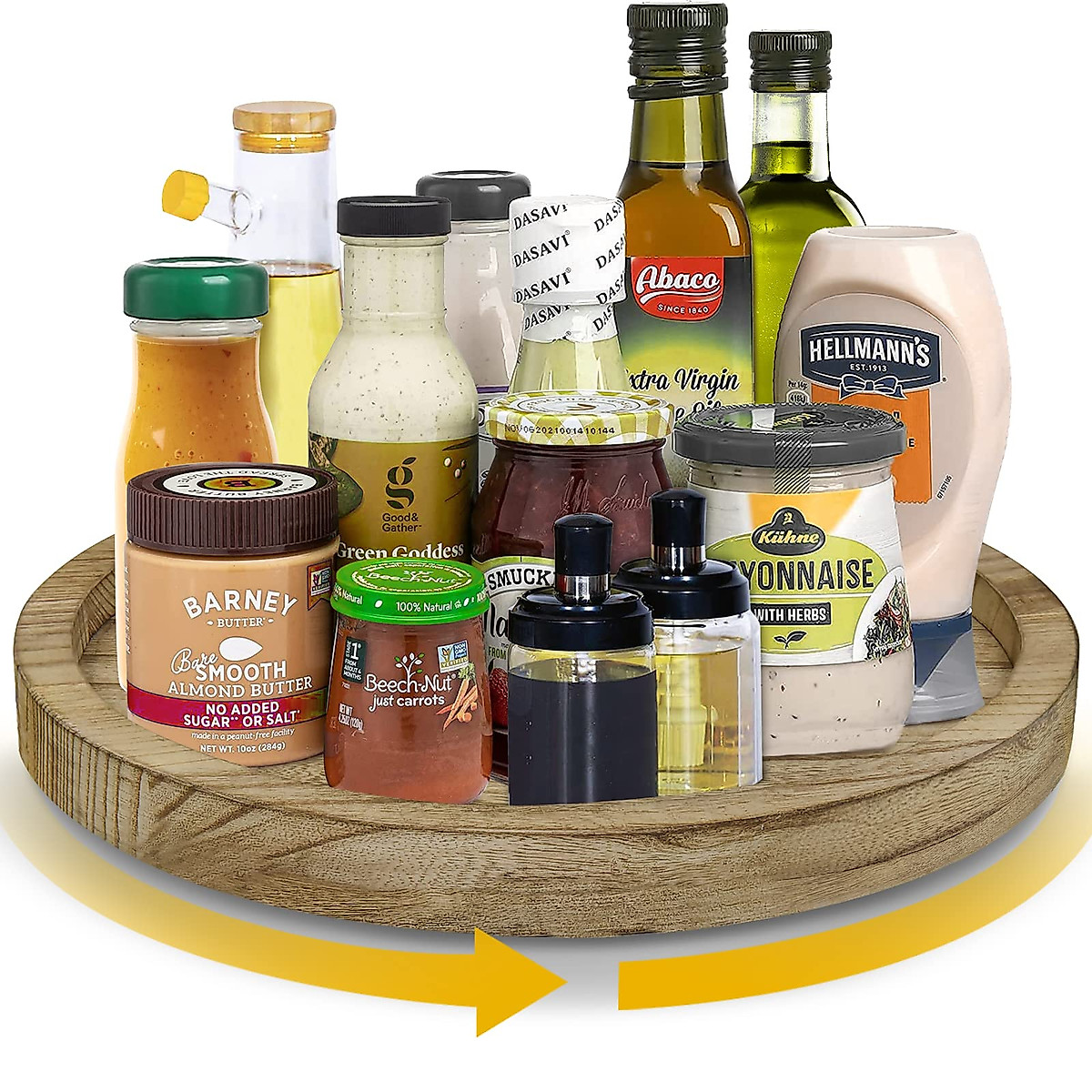 Wood Lazy Susan Turntable Organizer, Table Spinning Spice Rack Organizer for Cabinet, Rustic Wood Rotating Tray, Pantry Cabinet 360 Degree Rotating Storage Tray for Kitchen, Pantry Countertop, Fridge