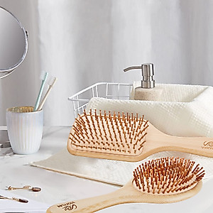 VICKYLEE Natural Wooden Hair Combs set 2 in 1 Bamboo Bristle Detangling Hairbrush for Elderly Adults,Man,Woman Reduce Frizz, Massage Scalp for Straight Curly Wavy Dry Wet Thick or Fine Hair