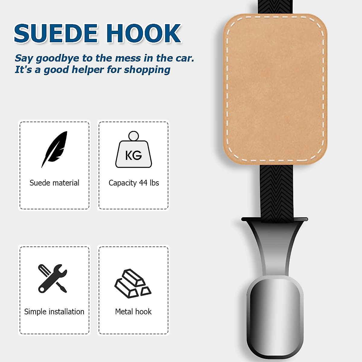 AUCELI Car Seat Headrest Suede Hook, 2 Pack Auto Seat Back Hooks, Suede Storage Organizer with Metal Hanger, Vehicle Backseat Hangers, Creative Interior Accessories for Hanging Grocery Purse (Camel)