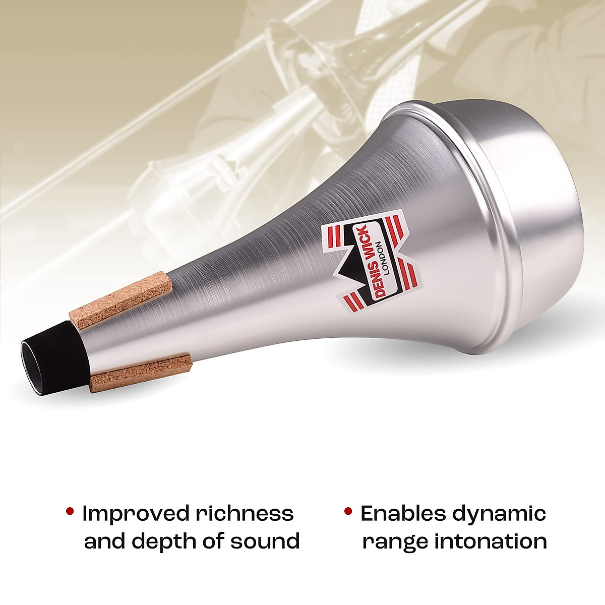 Denis Wick Trombone Straight Mute DW5505 | Metal Mute For Trombone | Mute For Low Tone Register | Straight Mute For Performance | 3.9” x 11.42” x 1.6”