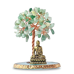 CRUCISRESIN Buddha Statue with Healing Crystal Tree, Tree of Life for Positive Energy. Home Decor Yoga Meditation. Green.(B)