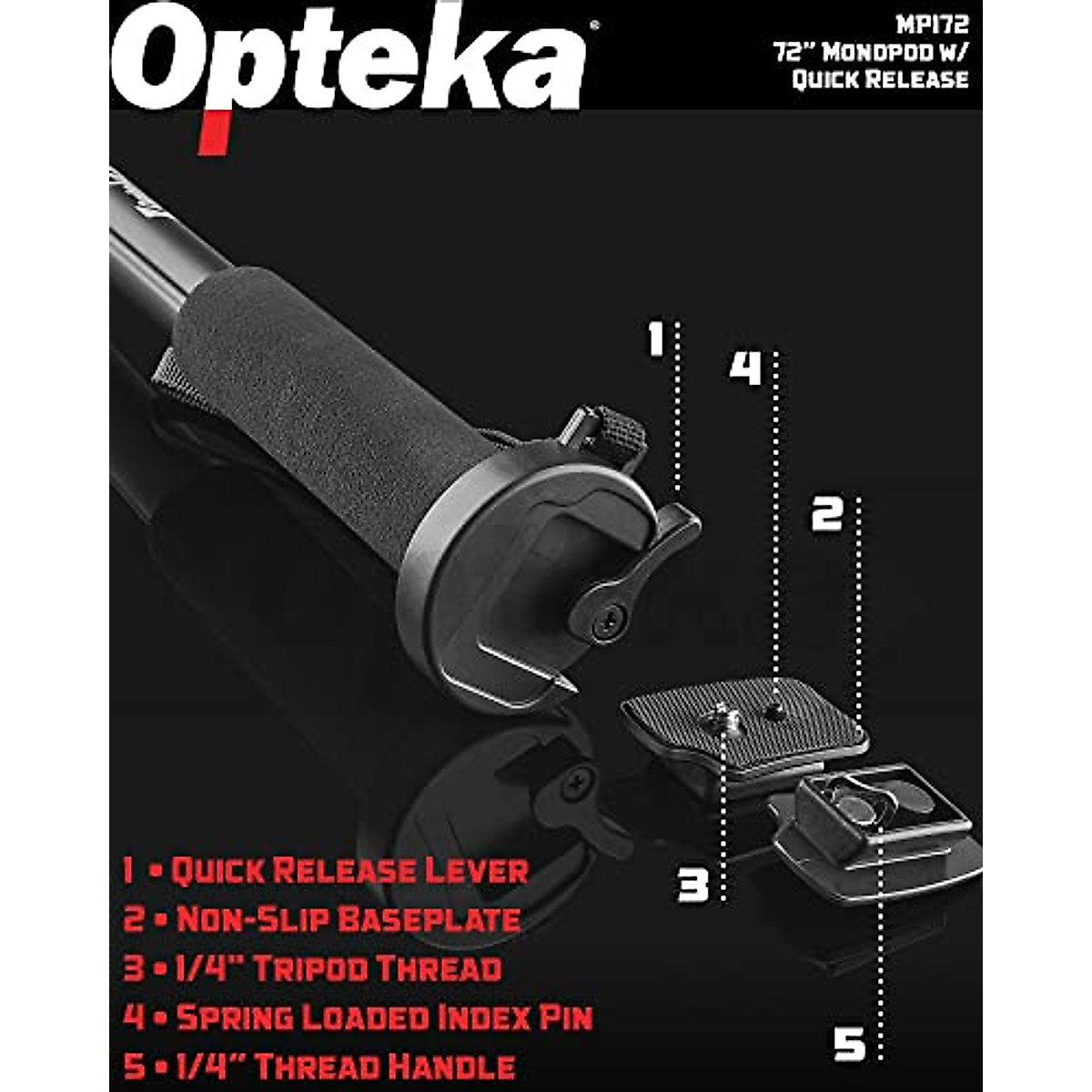 Opteka 72-Inch Photo Video Monopod with Quick Release for Digital SLR Cameras and Camcorders