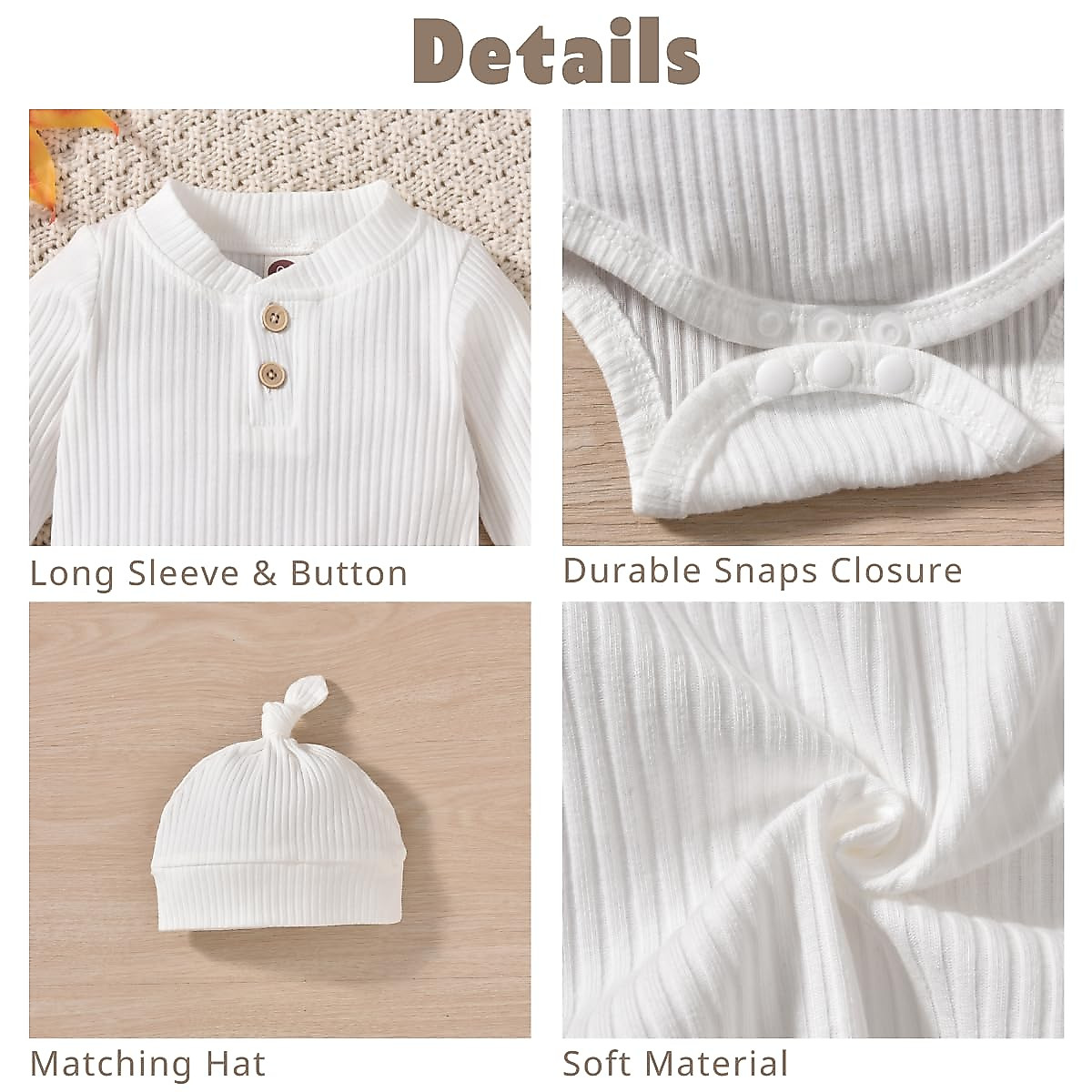 Aalizzwell Newborn Baby Boys Girls Clothes Ribbed Long Sleeve Fall Winter Outfit White NB Premature Gender Neutral Unisex