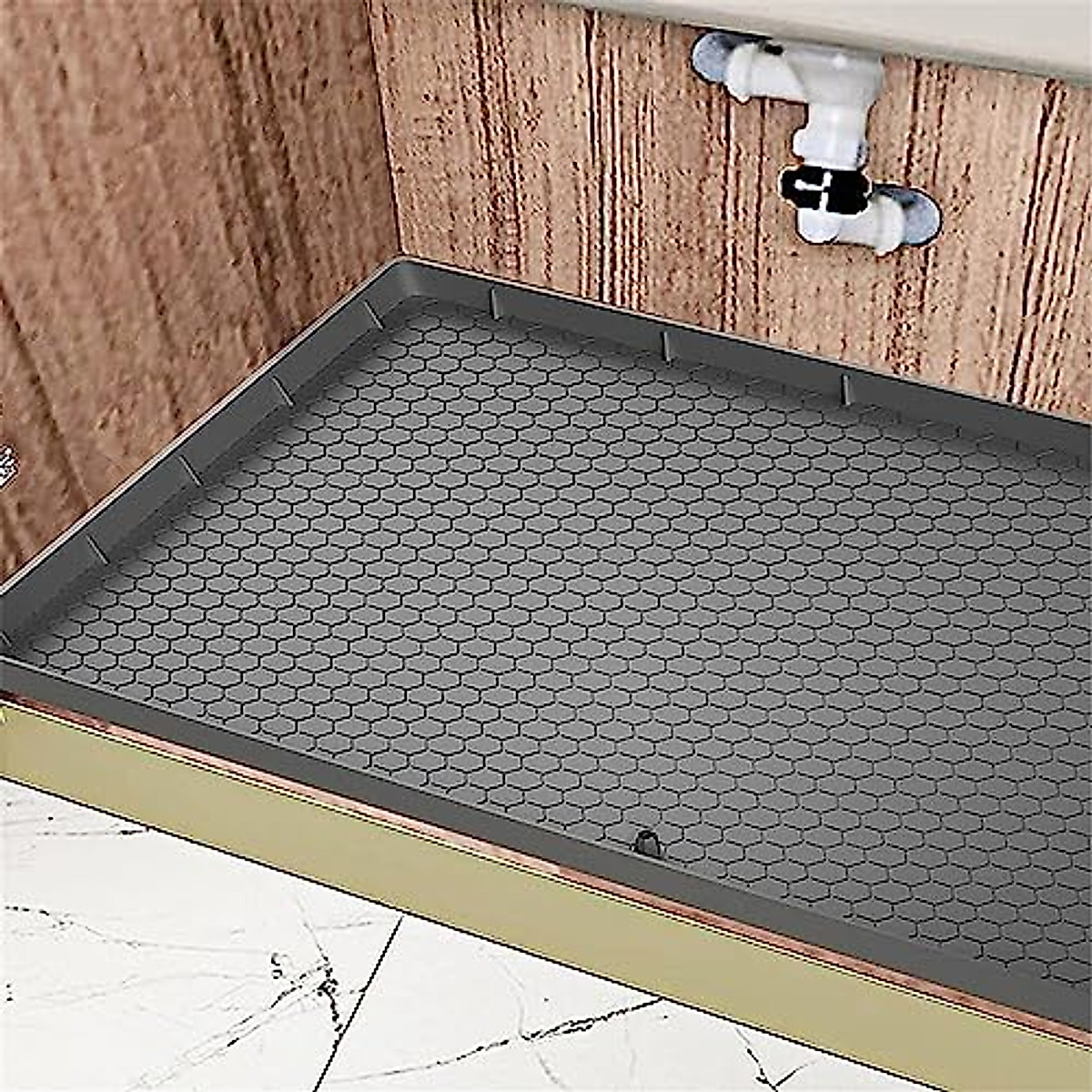 Under Sink Mat for Kitchen Silicone Under Sink Liner Kitchen Bathroom Cabinet Mat and Protector for Leaks Spills Tray Telescope Kitchen Sink Rack (B, One Size)
