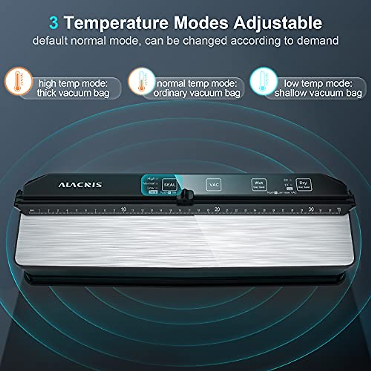 ALACRIS Vacuum Sealer Machine, 5 in 1 Automatic Food Saver with Detachable Cutter, 7mm Sealing Strip & Dual Pumps, Compact and Easy to Clean for Food Preservation (with 15 sealer bags)