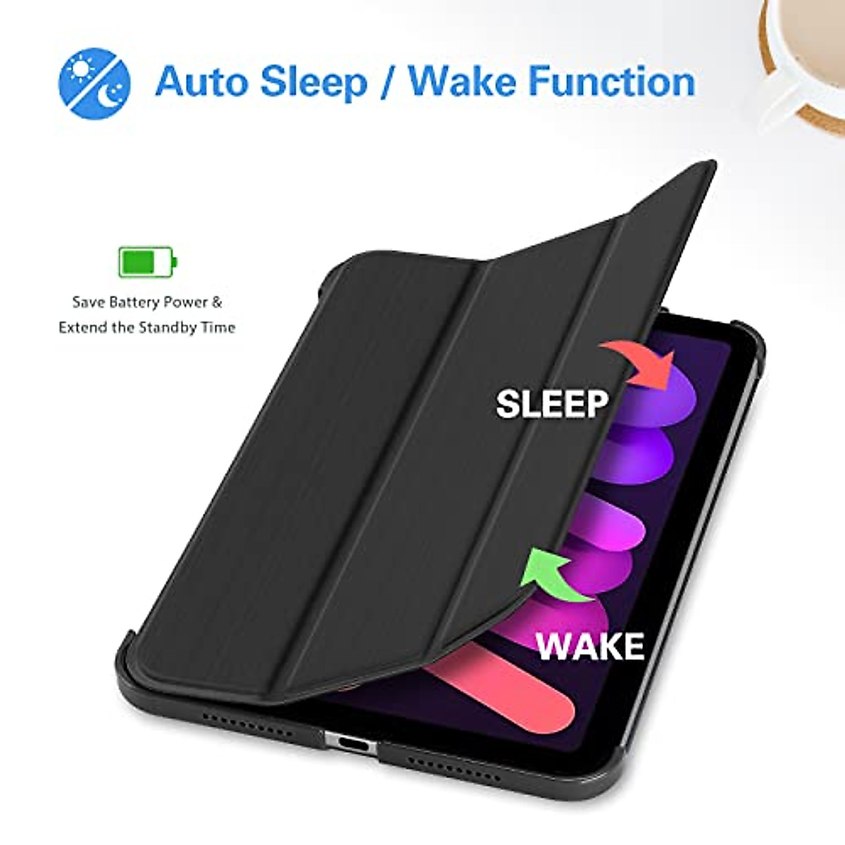 ProCase Smart Case for iPad Mini 6 8.3 Inch 2021 iPad Mini 6th Generation Case, Hard Back Cover Cases for 2021 iPad Mini 8.3" 6th Gen A2567 A2568 A2569 -Black