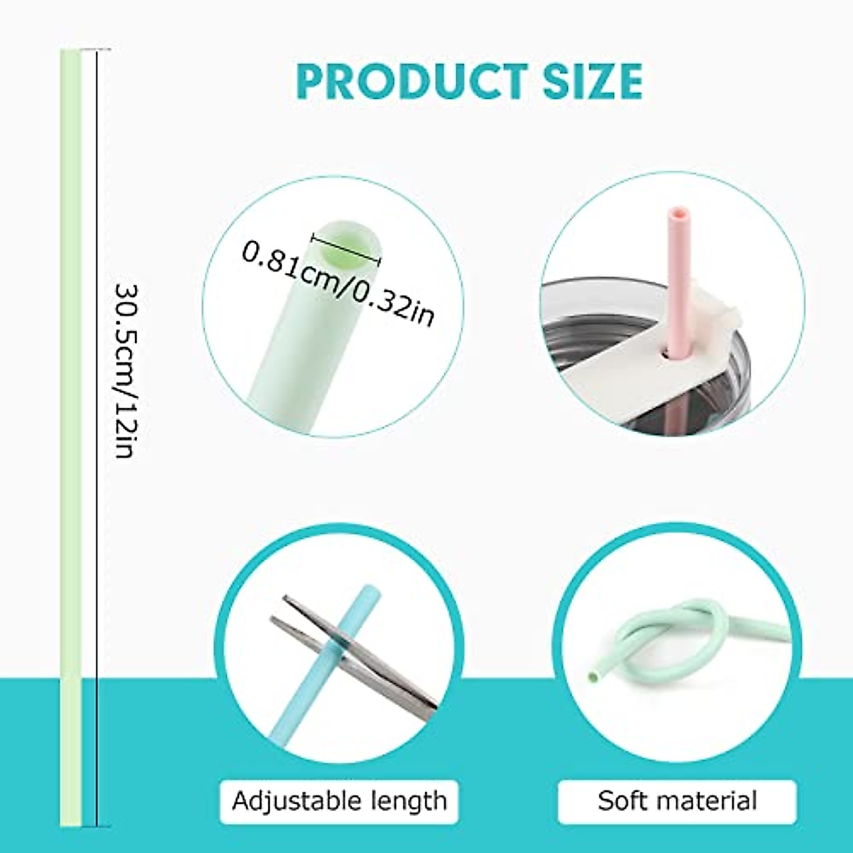 6 Pack Silicone Replacement Straws for Stanley Adventure Quencher 40oz Travel Tumblers, Reusable Straw with 2 Silicone Bumper Boot for Stanley, Compatible with Stanley 40oz Cup Accessories, BPA Free