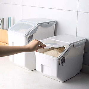 Zaop 30Lbs Airtight Rice Storage Container, Sealed Food Cereal Grain Bins with Scale Measuring Cup, Pet Food Bucket Tank, Gray, 0OHT05A8GMV8508112NCR1NJT, Large