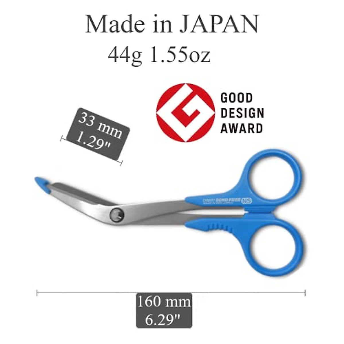 CANARY Safety Bandage Scissors for Nurses and Veterinary, Made in JAPAN, Medical Trauma Shears Non-Stick Fluorine Coating Stainless Steel Blade with Safe Blunt Tip Cover, Blue
