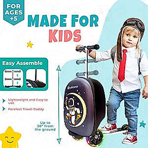 LaScoota Scooter Suitcase, Foldable Scooter Luggage For Kids - Lightweight Kids Ride on Luggage Scooter with Wheels, LED Lights - Ice Cream Graphic Suitcase Scooter, Ride On Suitcase for Kids Ages 4-8