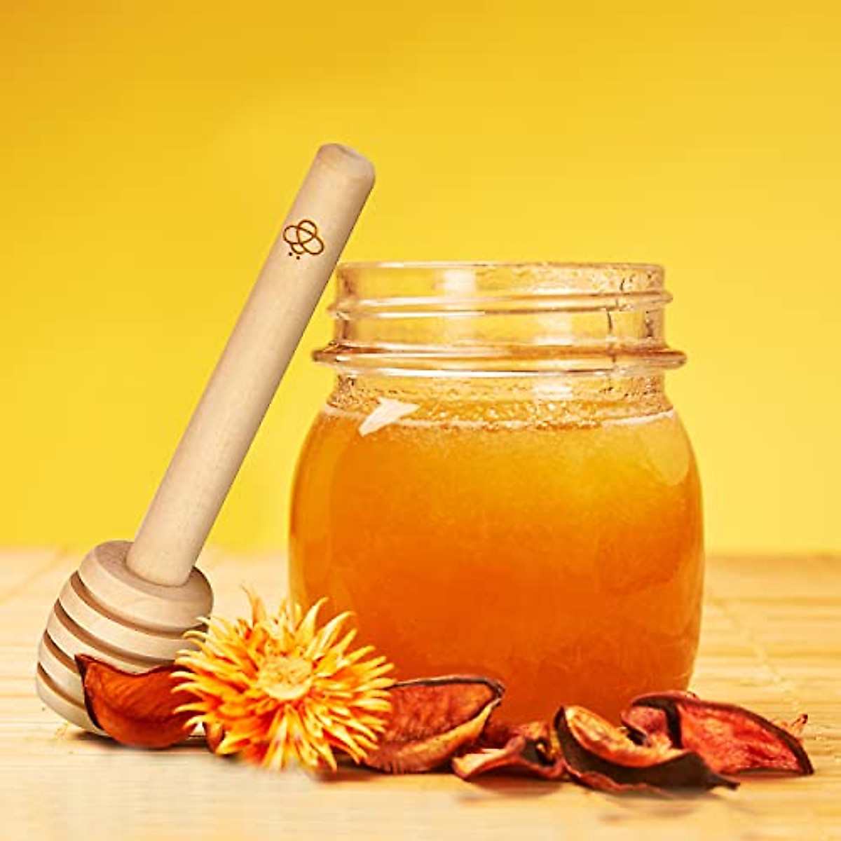 HANSGO Mini Honeycomb Stick, 55 PCS Wooden Honey Dipper Honey Wand Bee Pattern Stirrers for Honey Syrup Jam Viscous Liquid Wedding Party Favors, 3.2 Inches