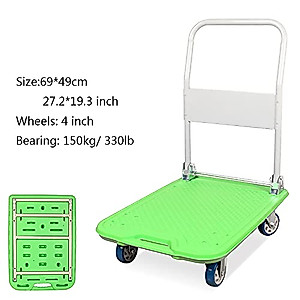 Generic Hand Truck Foldable Platform Truck Plastic Deck Metal Handle Folding Push Cart for Moving Silent Wheels Trolley Fit Outdoor Indoor Transport Folding C, White
