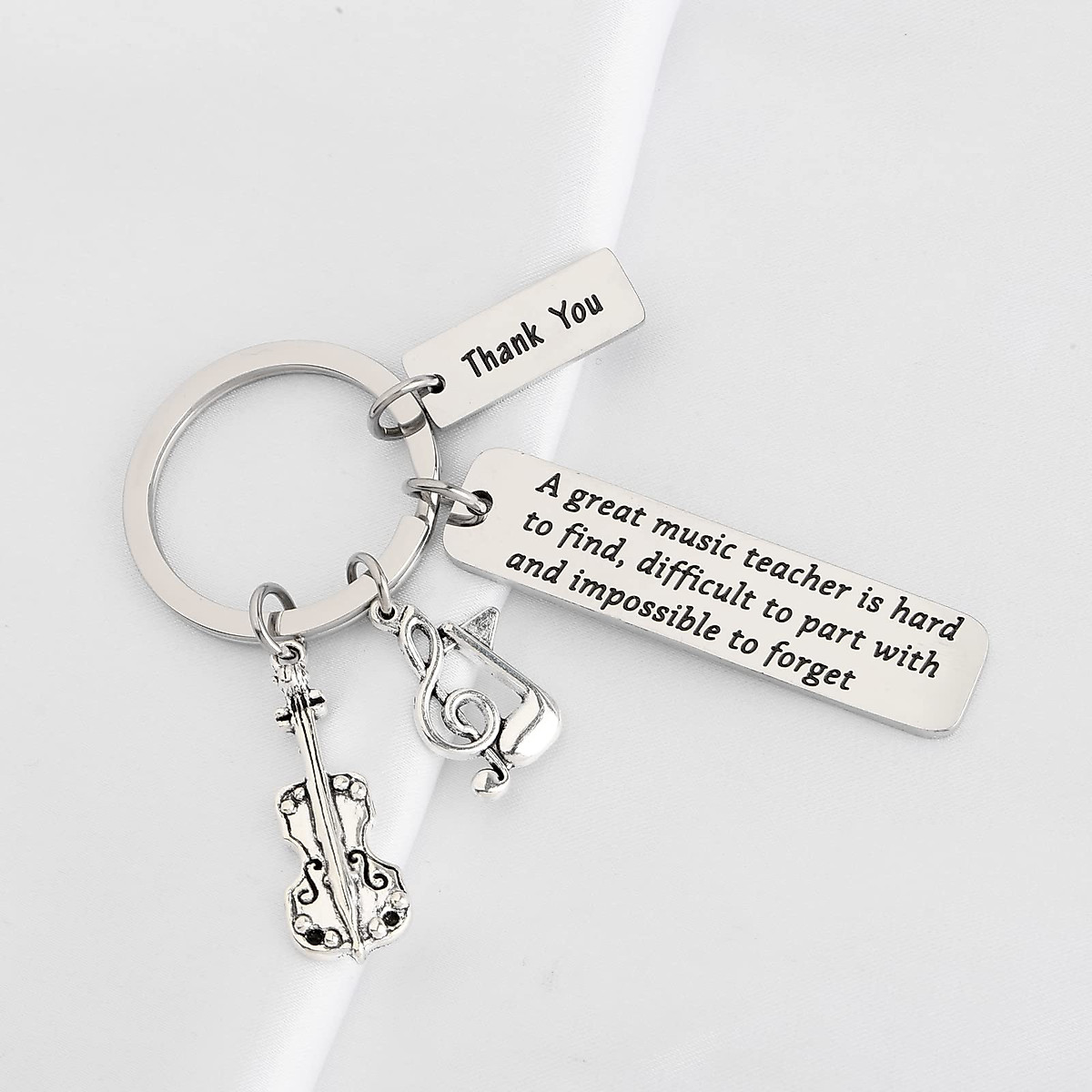 FUSTMW Violin Teacher Gifts Music Teacher Keychain Thank You Gift for Violin Teacher Appreciation Gift Music Teacher Retirement Gift (silver)