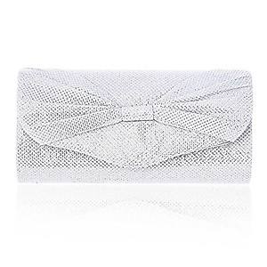 Damara Womens Medium Sparkly Bownot Front Party Clutch Purse,White