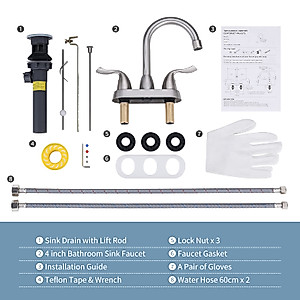 ARCORA 2 Handle Modern Bathroom Faucet Brushed Nickel, 4 Inch Centerset Bathroom Faucet with Drain Assembly and Supply Hoses, 3 Holes Faucet for Bathroom Sink