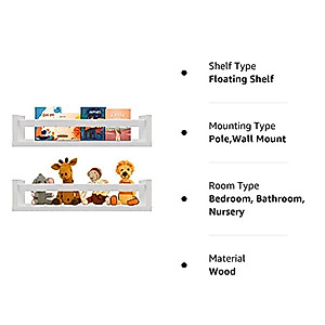ZLchair BOMID Nursery Shelves,Wall Bookshelves for Kids,Wood Floating Book Shelves Set of 2,Nursery Book Shelves for Wall?White?