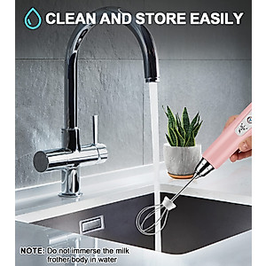 Nahida Handheld Milk Frother for Coffee, Rechargeable Electric Whisk with 3 Heads 3 Speeds Drink Mixer Foam Maker For Latte, Cappuccino, Hot Chocolate, Egg - Pink