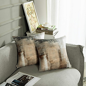 Britimes Throw Pillow Covers Modern Home Art Decor, 18 x 18 Inches Set of 2 Pillow Cases Decorative, Abstract Oil Painting Pillowcases for Bedroom, Living Room, Taupe Tan Grey Brown Beige