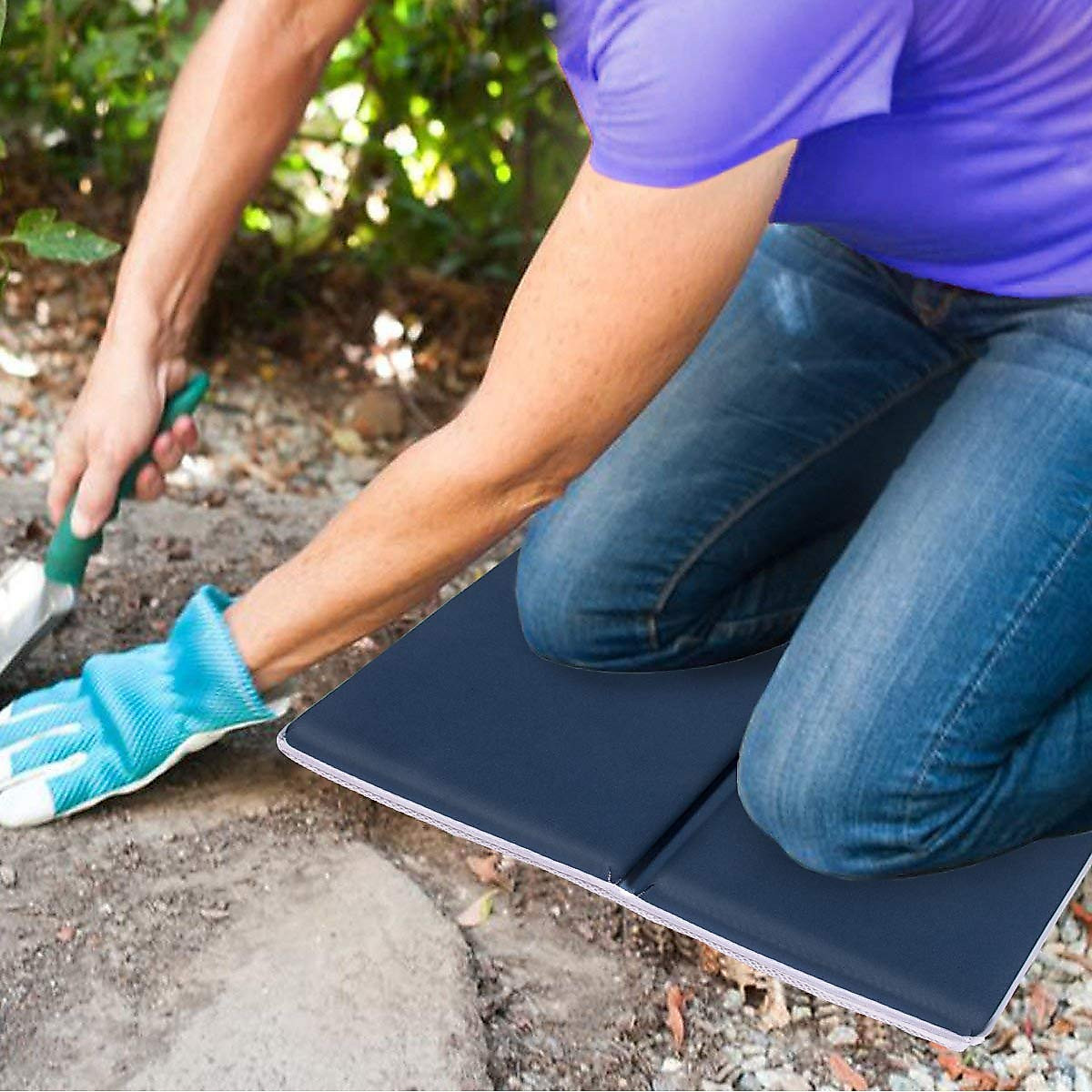 Baby Bath Kneeler and Elbow Rest -1.5" Thick Kneeling Pad with Toy Organizer - Large Safty Kneeler Mat for Tub Bathing and Bathroom Time - Detachable and Foldable Child Bath Tub Mat - Royal Blue