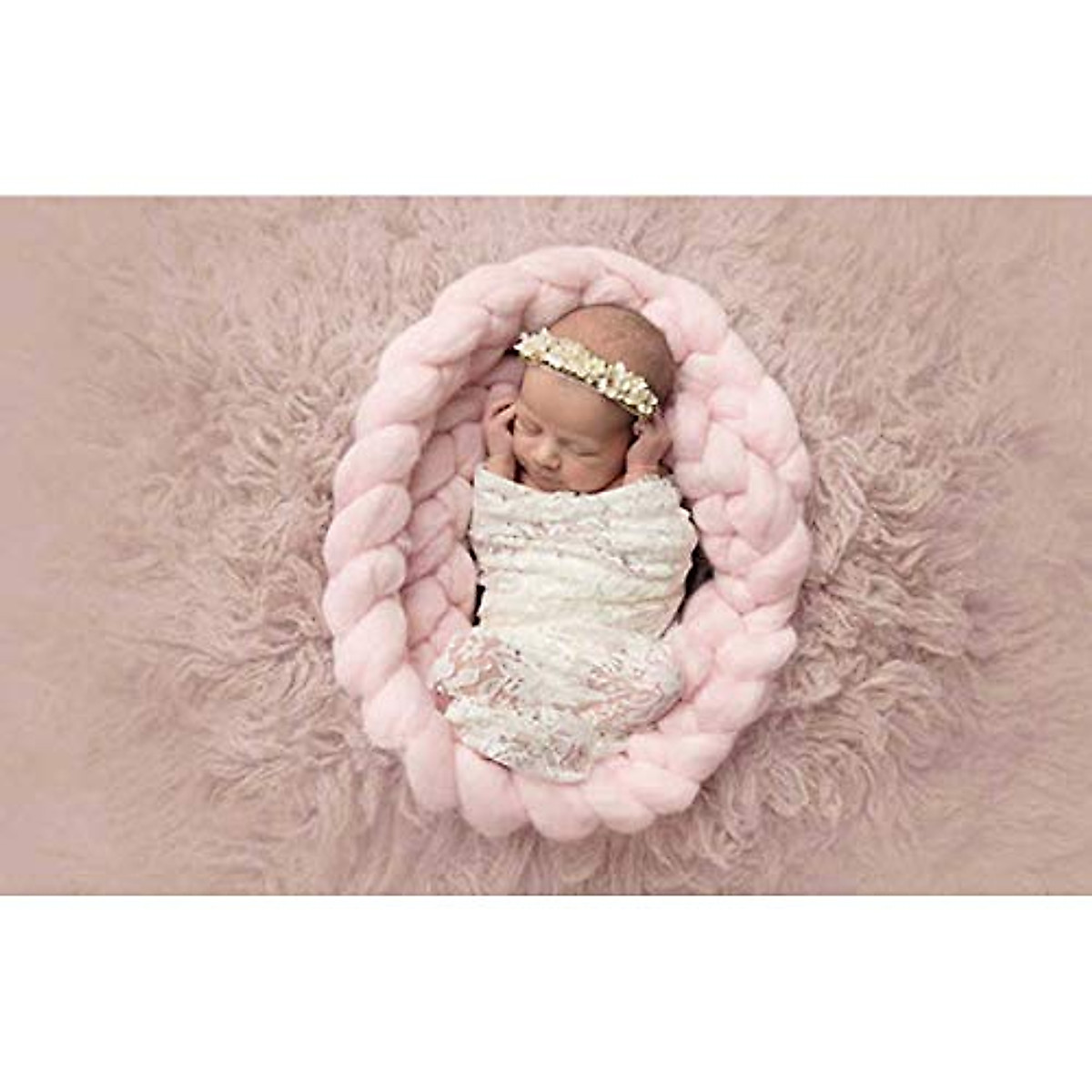 Matissa Newborn Baby Photography Props Braided Rope Basket Filler Photography Background Rug Blanket (Light Pink)