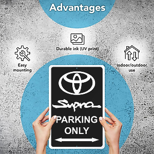 Supra Parking Only Sign with Protective Transparent Shipping Film - 8x12 Aluminum Supra Gifts for Men - Black Toyota Signs for Garage Bar Man Cave