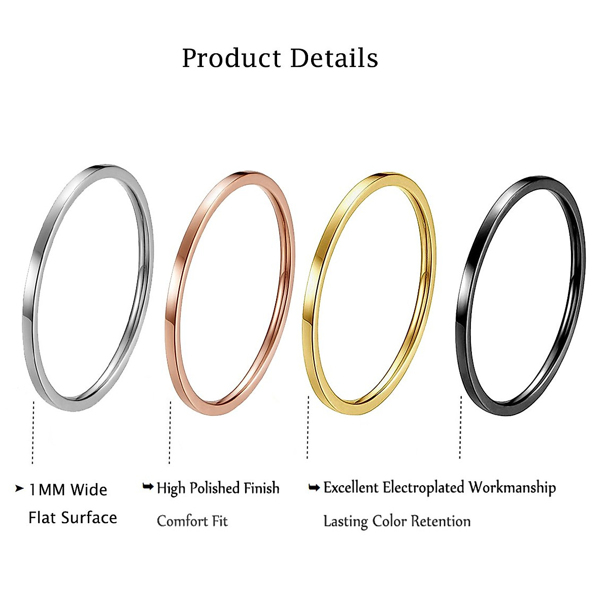 3pcs 1mm Stainless Steel Plain Band Knuckle Stacking Midi Rings for Women Comfort Fit