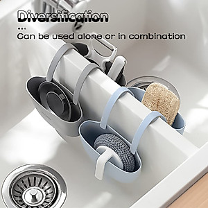 2Pack Sink Hanging Sponge Holder,Silicone Sink Caddy Shelf Soap Sponge Drain Bags Organizer, Sink Storage Accessories for Kitchen Bathroom Blue and Gray