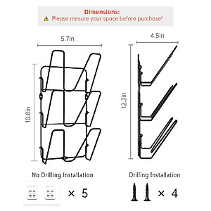 YIGII 6 Tier Pot Lid Organizer/Pot Lids Holder, 2 Pack Pot Lid Rack No Drilling Lid Rack for Cabinet Door or Wall Mounted, for Kitchen Pots And Pans Cover Storage, Black