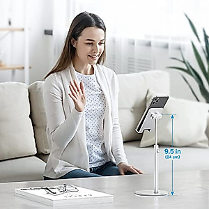 Cell Phone Stand, OMOTON Angle Height Adjustable Phone Holder, Aluminum Desktop Phone Dock for Desk, Compatible with iPhone 13/Mini/Pro/Max, All Smartphones and Tablets(4-11''), Silver