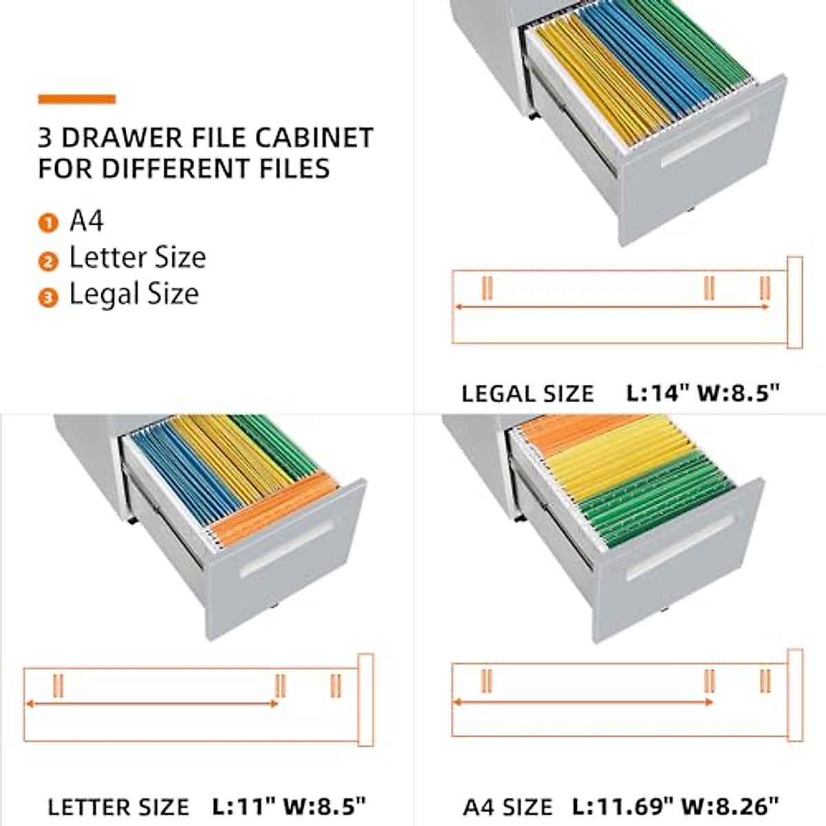 Godappe 3 Drawer Mobile File Cabinet, Metal Vertical Filing Cabinet with Lock Anti-tilt Design Rolling Filing Cabinet Under Desk File Cabinet fits Letter/Legal/A4 Size for Home Office(Grey)