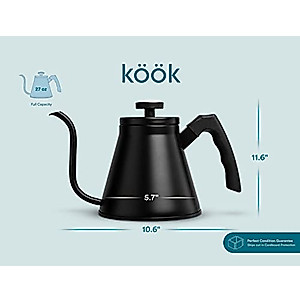 Kook Stovetop Gooseneck Kettle with Thermometer, for Pour Over Coffee & Tea, Temperature Gauge, Electric, Compatible for Gas Stovetop, 3 Ply Stainless Steel Base, 27 oz