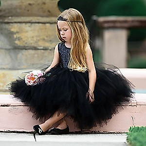 Baby Girl Princess Sequins Tulle Pageant Dress for Cake Smash Birthday Baptism Party Wedding Communion Backless Dance Gown Black 4 Years