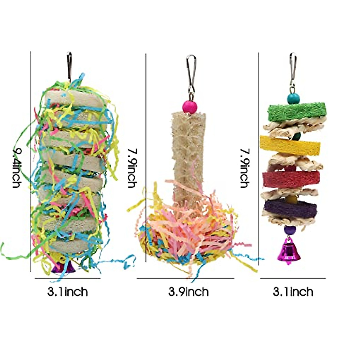 ZOCONE 6 Pcs Bird Toys, Parrot Foraging Chewing Toys, Bird Shredding Toys, Loofah Hanging Parakeet Toys, Cage Accessories for Cockatiels, Conure, Medium/Small Parrots, Finch, Lovebirds, Budgie