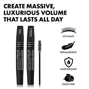 4D Fiber Mascara Eyelash Curler Kit - Lengthening, Volumizing, Smudge-proof & Water Resistant - Long Lasting & Dramatic Lash Extension Mascara - Certified Hypoallergenic & Cruelty Free Best Mascara