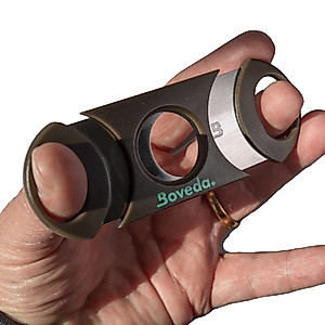 Boveda Cigar Cutter with Stainless Steel Double-Guillotine Blades and Large Finger Holes; Utility knife for Up to 64-Ring Gauge