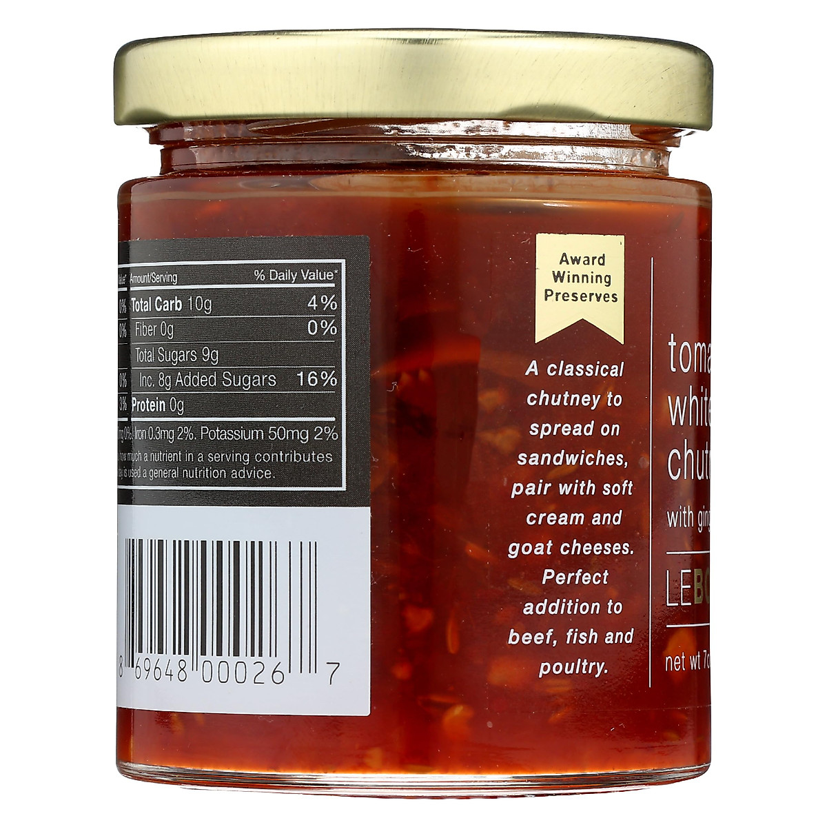 Le Bon Magot®, Tomato and White Sultana Chutney with Ginger & Garam Masala, 7 ounce - A Unique Spiced Raisin Jam