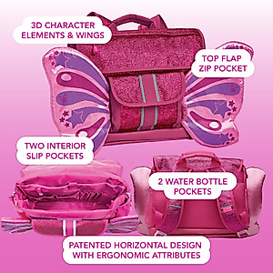 Bixbee Toddler Backpack, Ruby Raspberry Sparkly Butterfly Bookbag for Girls & Boys Ages 3-5 | Daycare, Preschool, Elementary School Bag for Kids | Easy to Carry & Water Resistant