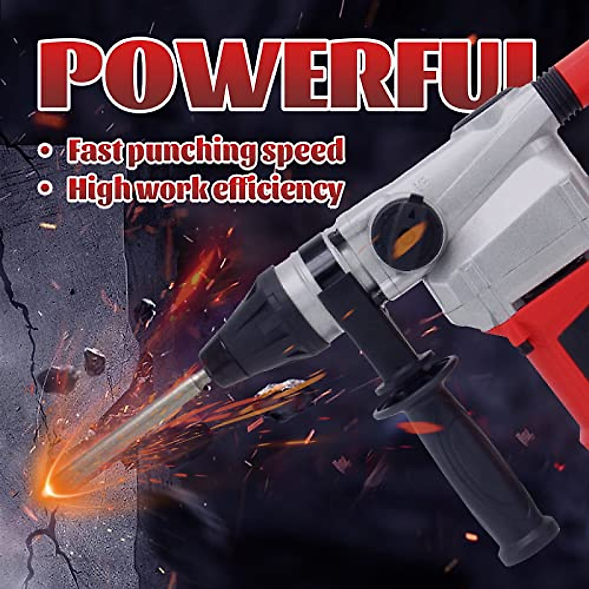 1-1/4 Inch SDS-Plus 13 Amp Heavy Duty Rotary Hammer Drill 3 Functions with Vibration Control Including Grease, Chisels and Drill Bits with Case, Gloves and Carrying Case