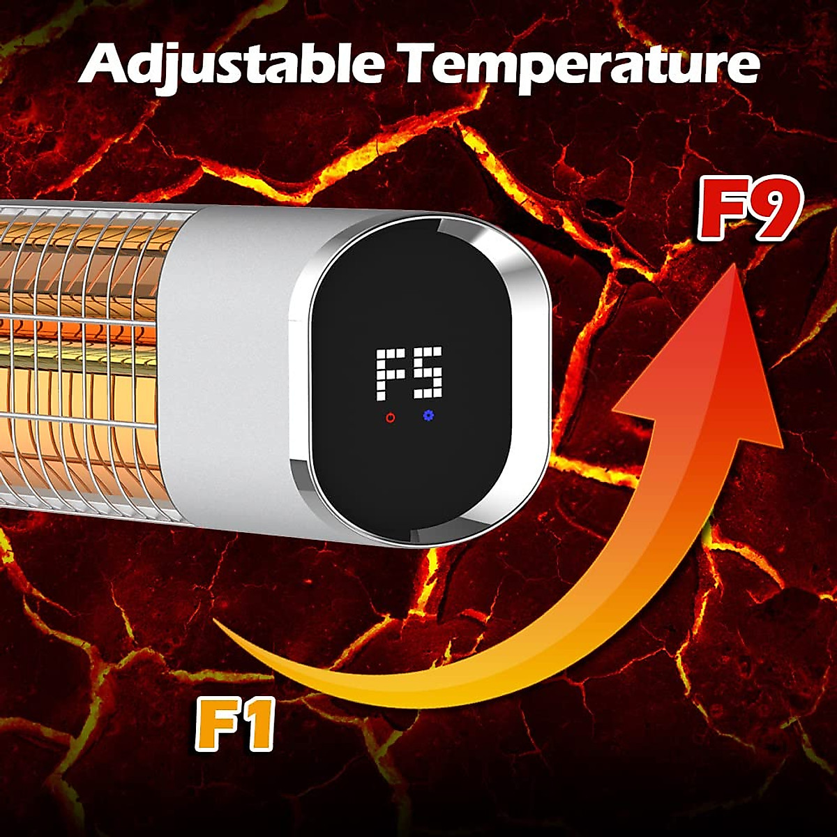 Infrared Patio Heater Electric Outdoor Heater 3s Instant Warm Quiet Gold Tube with 9 Level Temperature Remote Control 24-Hour Timer LED Display, Wall-Mounted for Room, Garage, Courtyard