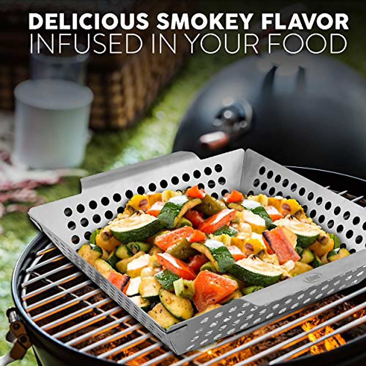 Kaluns Grill Basket, Best Grilling Basket for Vegetables and Shrimp, Stainless Steel Material, Fits Most Grills, Great for BBQ or Oven Use, BBQ Accessories