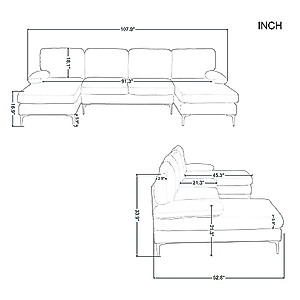 OMMGG 107.9” U Shaped Sectional Sofa with Double Extra Wide Chaise, Seat Cushions & Removable Back, for Living Room, Office, Apartment