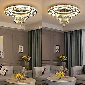 W24'' Modern Crystal Chandeliers Living Room Crystal Ceiling Chandeliers Crystal 3 Ring Pendant light Chandeliers Dining Round Fixture Bedroom Empire Remote Dimmable LED (3000K-6000K) Fixtures