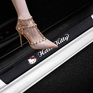 for Hello Kitty Fans Car Door Edge Guards Door Sill Protective Sticker,4PCS Carbon Fiber Car Door Threshold Step Protective Film,Car Door Step Scratch Protector,Universal Fit for Toyota Jeep Audi